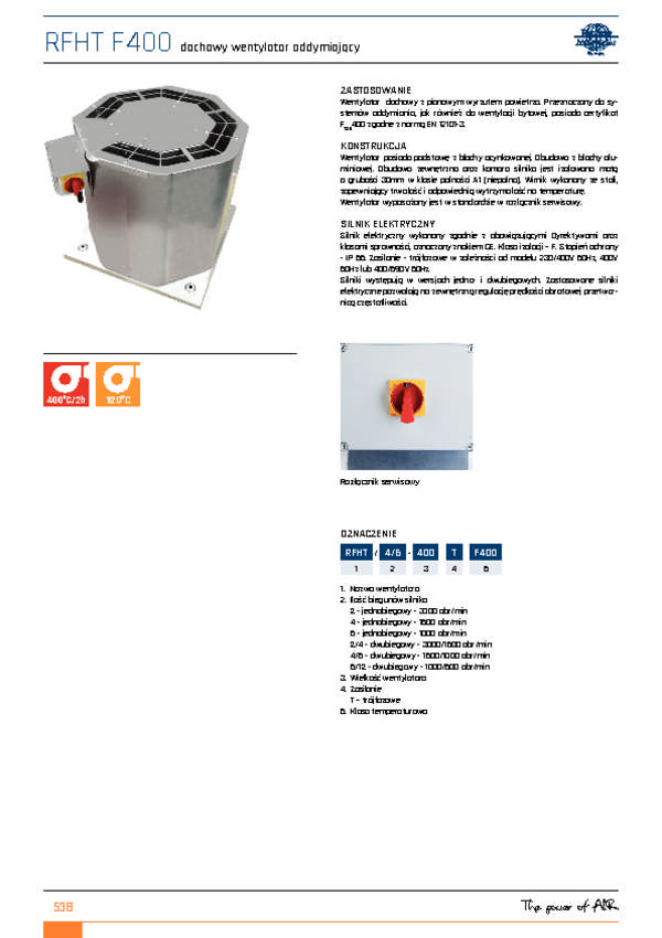 Wentylator oddymiający RFHT F400 - Venture Industries